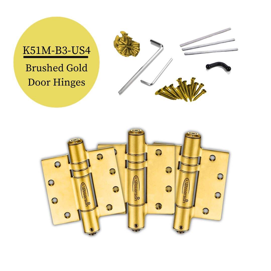 3pcs Brushed Gold Door Hinges | Hydraulic | Fire Rated | 7ft | 260 lbs ...